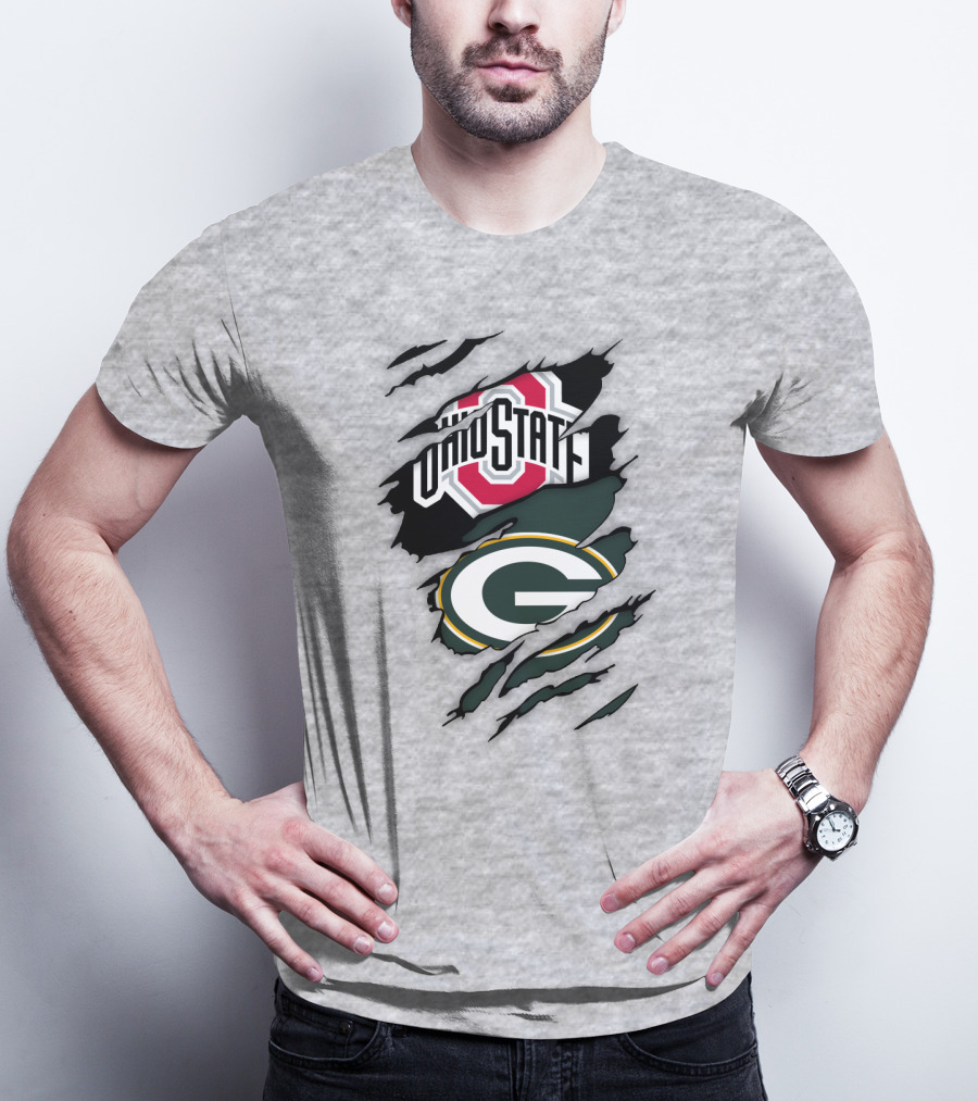 Ohio State Buckeyes Green Bay Packers Claw Rip T-Shirt