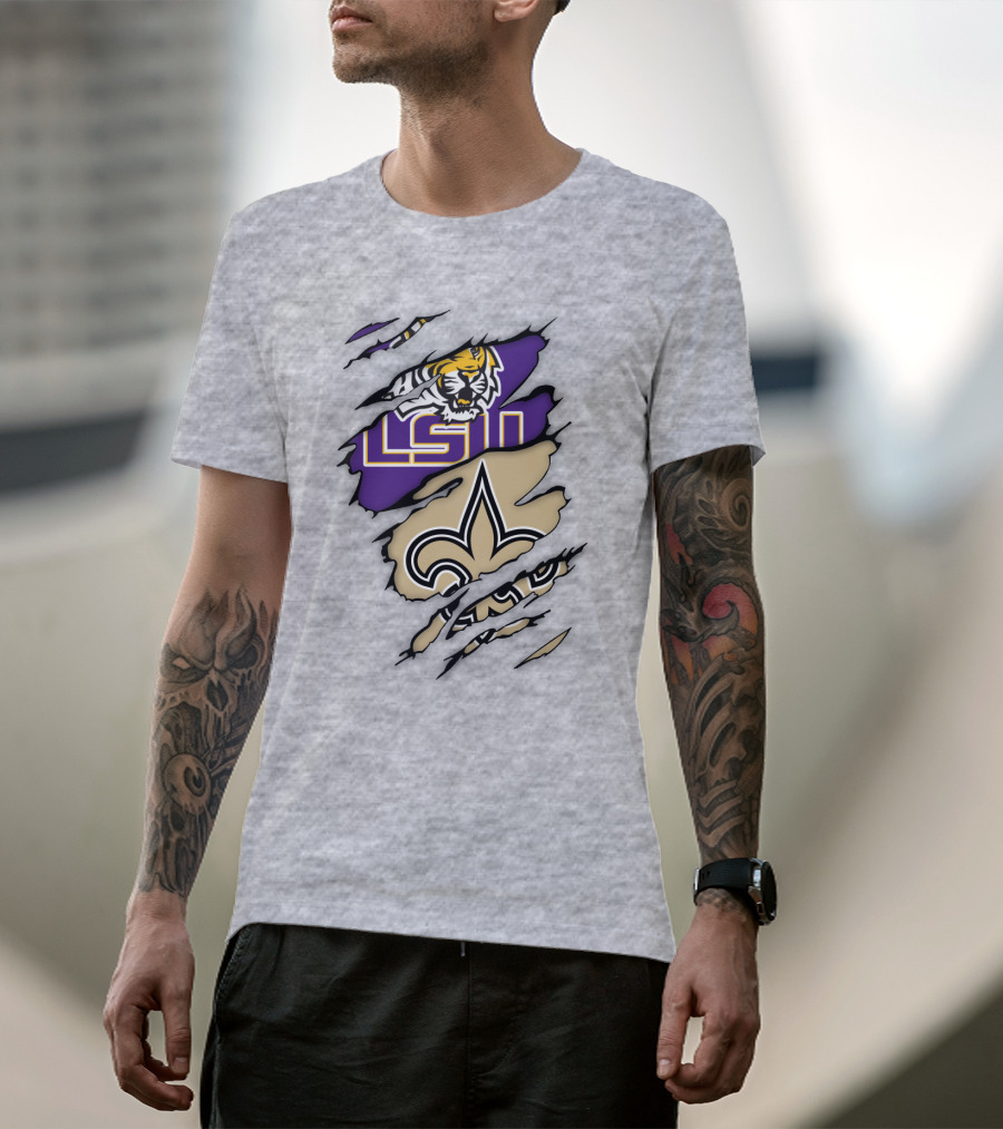 LSU Tigers New Orleans Saints Fleur-de-Lis Torn T-Shirt