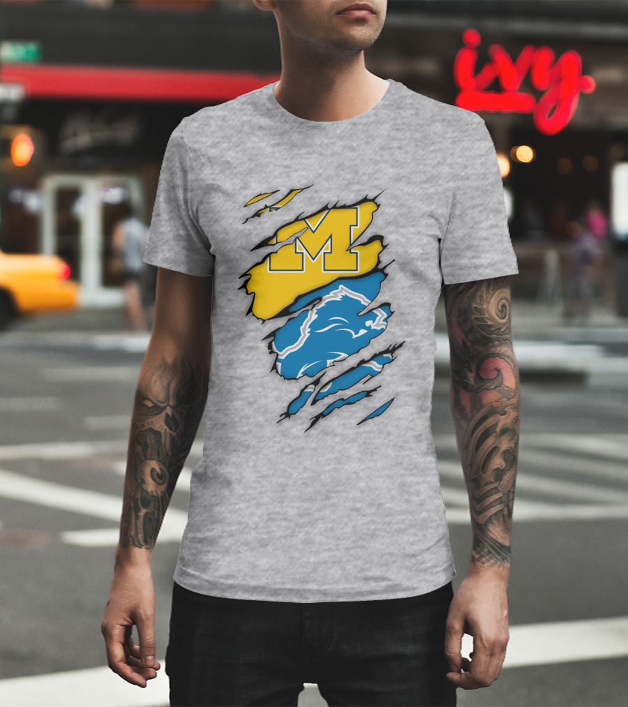Michigan Wolverines Detroit Lions Crossover T-Shirt