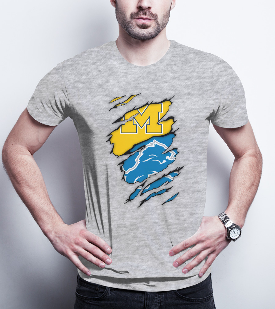 Michigan Wolverines Detroit Lions Crossover T-Shirt
