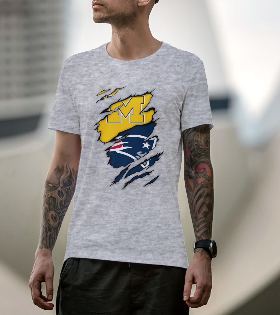 Michigan Wolverines New England Patriots Logo Mashup T-Shirt