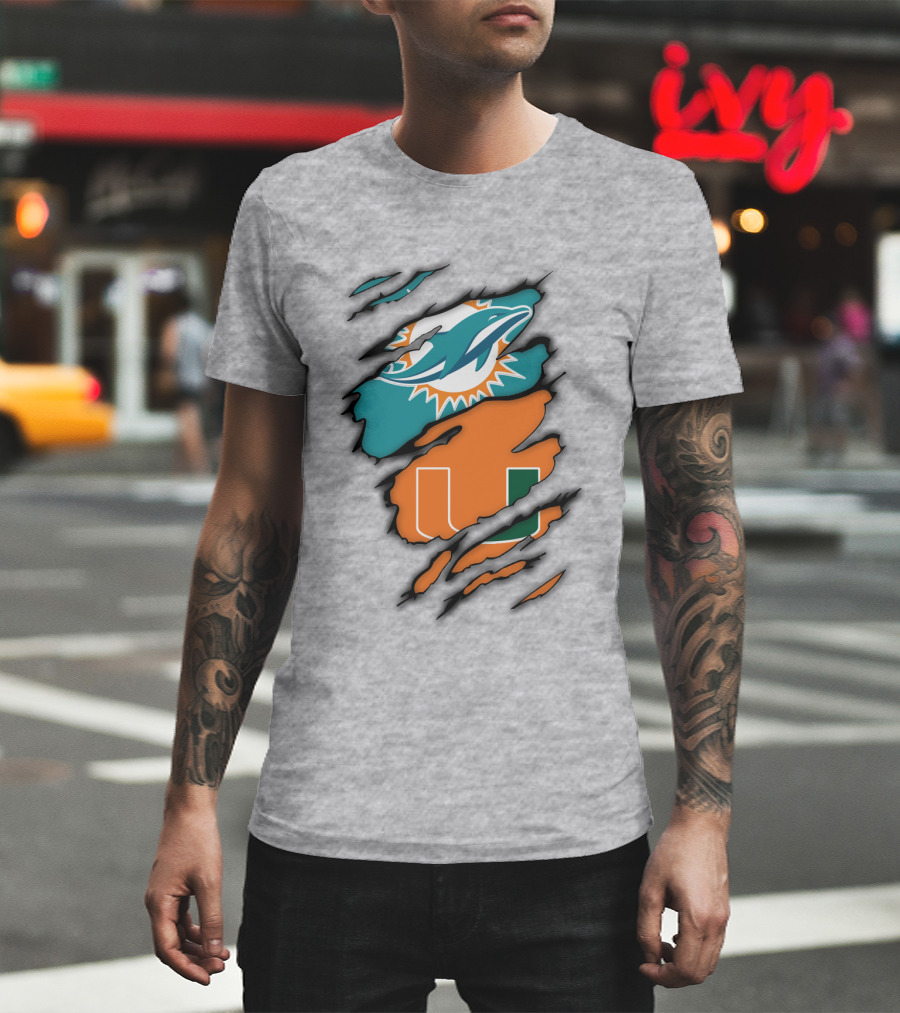 Miami Hurricanes Miami Dolphins Logo Design Claw Mark Style T-Shirt