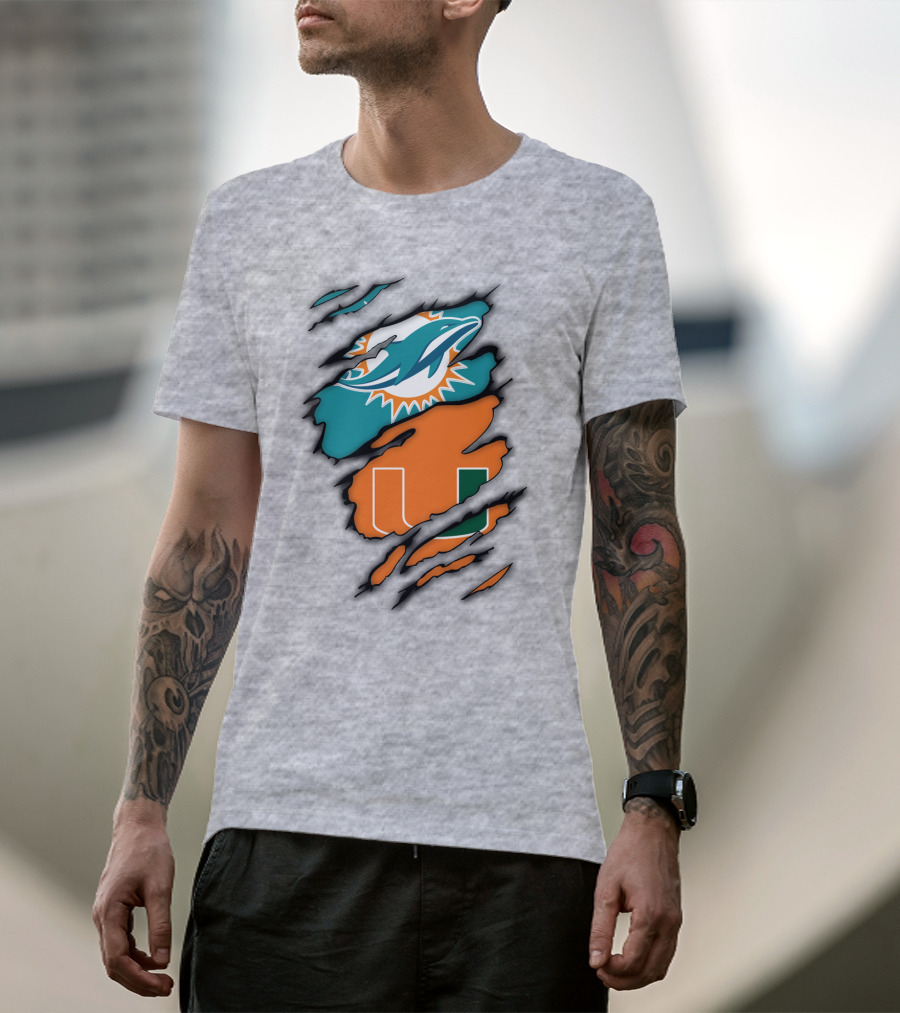 Miami Hurricanes Miami Dolphins Logo Design Claw Mark Style T-Shirt