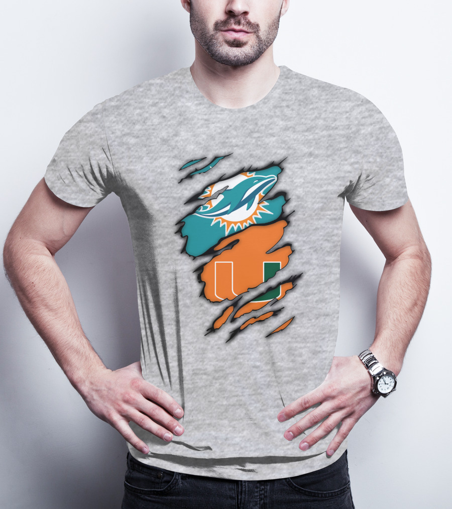 Miami Hurricanes Miami Dolphins Logo Design Claw Mark Style T-Shirt