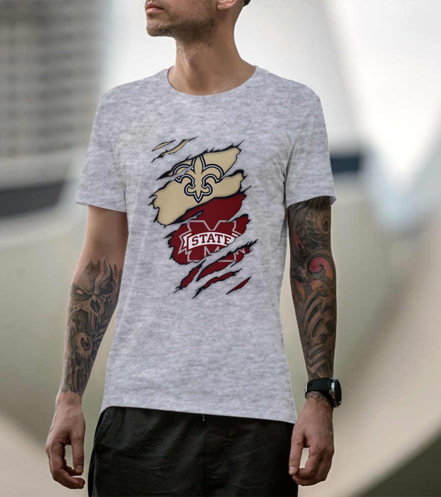 New Orleans Saints Mississippi State Torn T-Shirt
