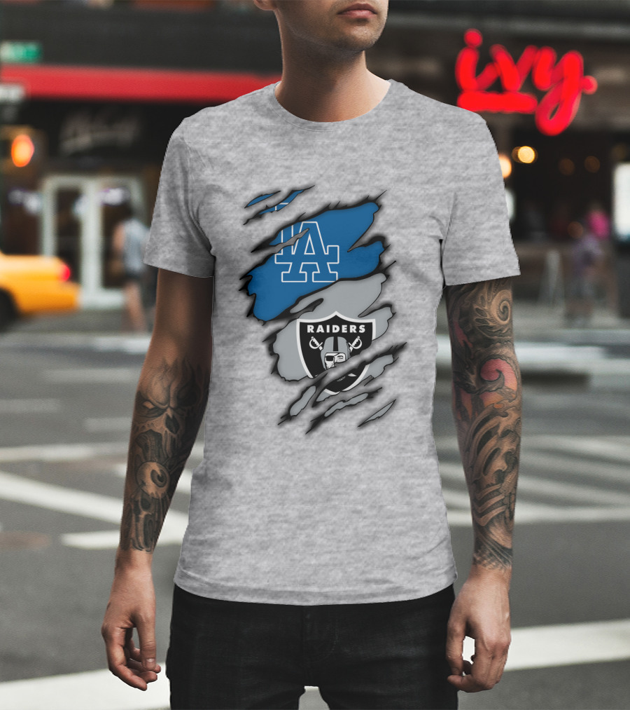 Los Angeles Dodgers Raiders Logo Mashup T-Shirt