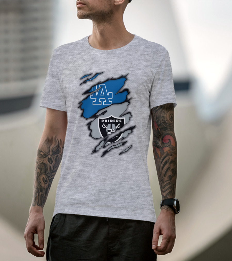 Los Angeles Dodgers Raiders Logo Mashup T-Shirt