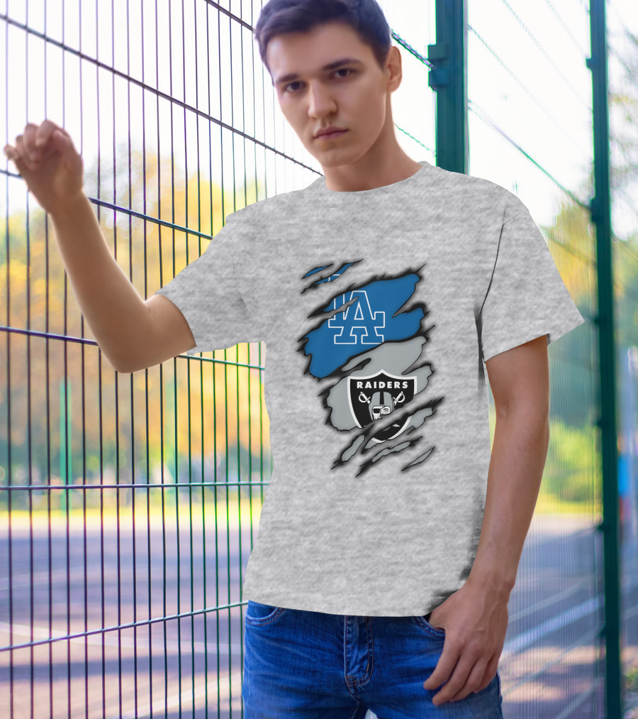 Los Angeles Dodgers Raiders Logo Mashup T-Shirt