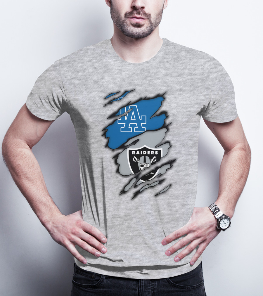 Los Angeles Dodgers Raiders Logo Mashup T-Shirt