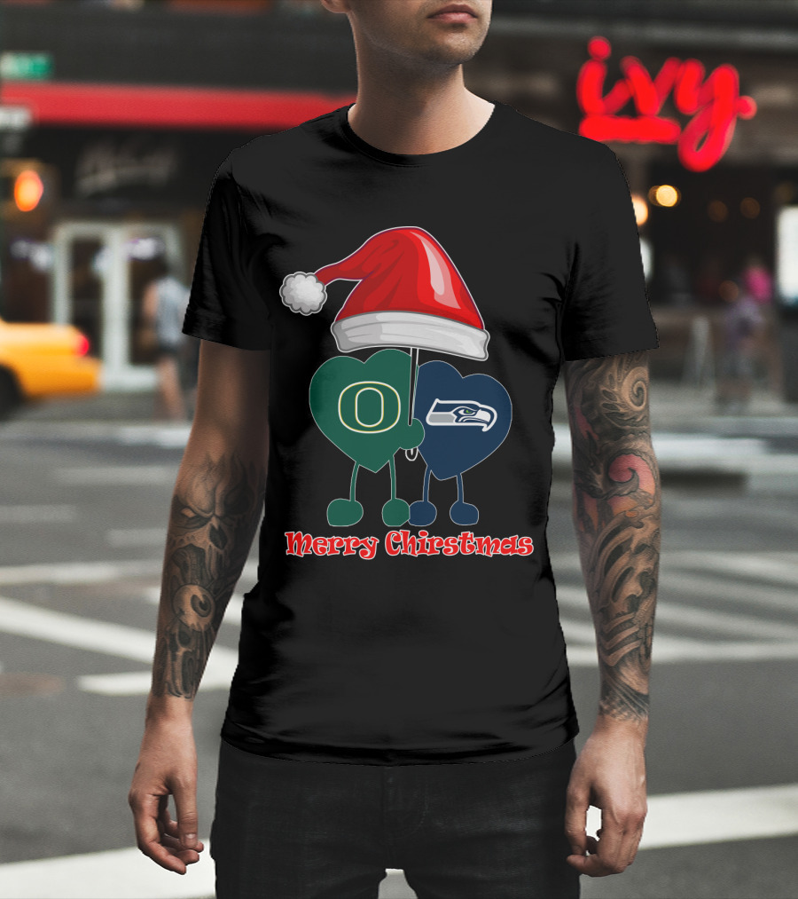 Merry Christmas Seattle Seahawks Oregon Ducks T-Shirt
