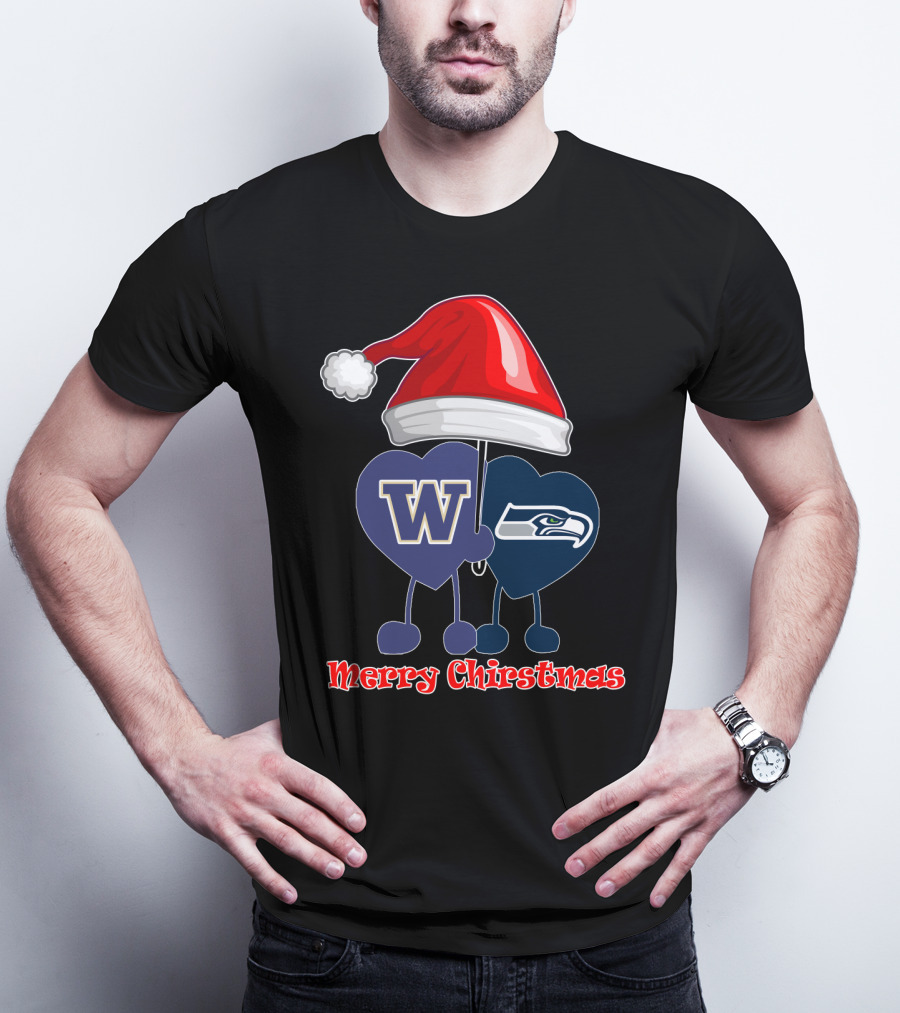 Merry Christmas Washington Seattle Seahawks W Festive Santa Hat T-Shirt