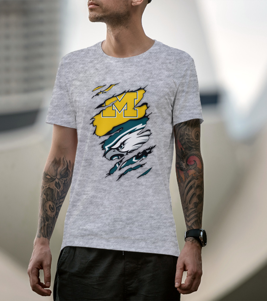 Philadelphia Eagles Michigan Wolverines Logo Combination T-Shirt