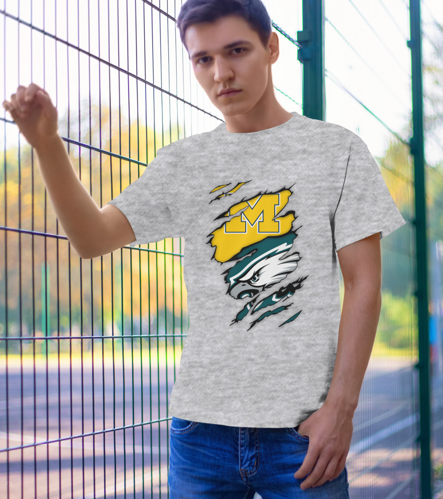 Philadelphia Eagles Michigan Wolverines Logo Combination T-Shirt