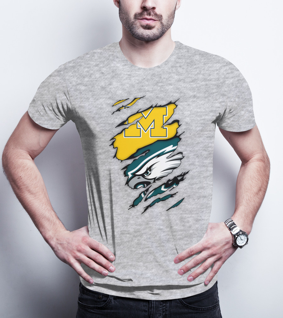 Philadelphia Eagles Michigan Wolverines Logo Combination T-Shirt