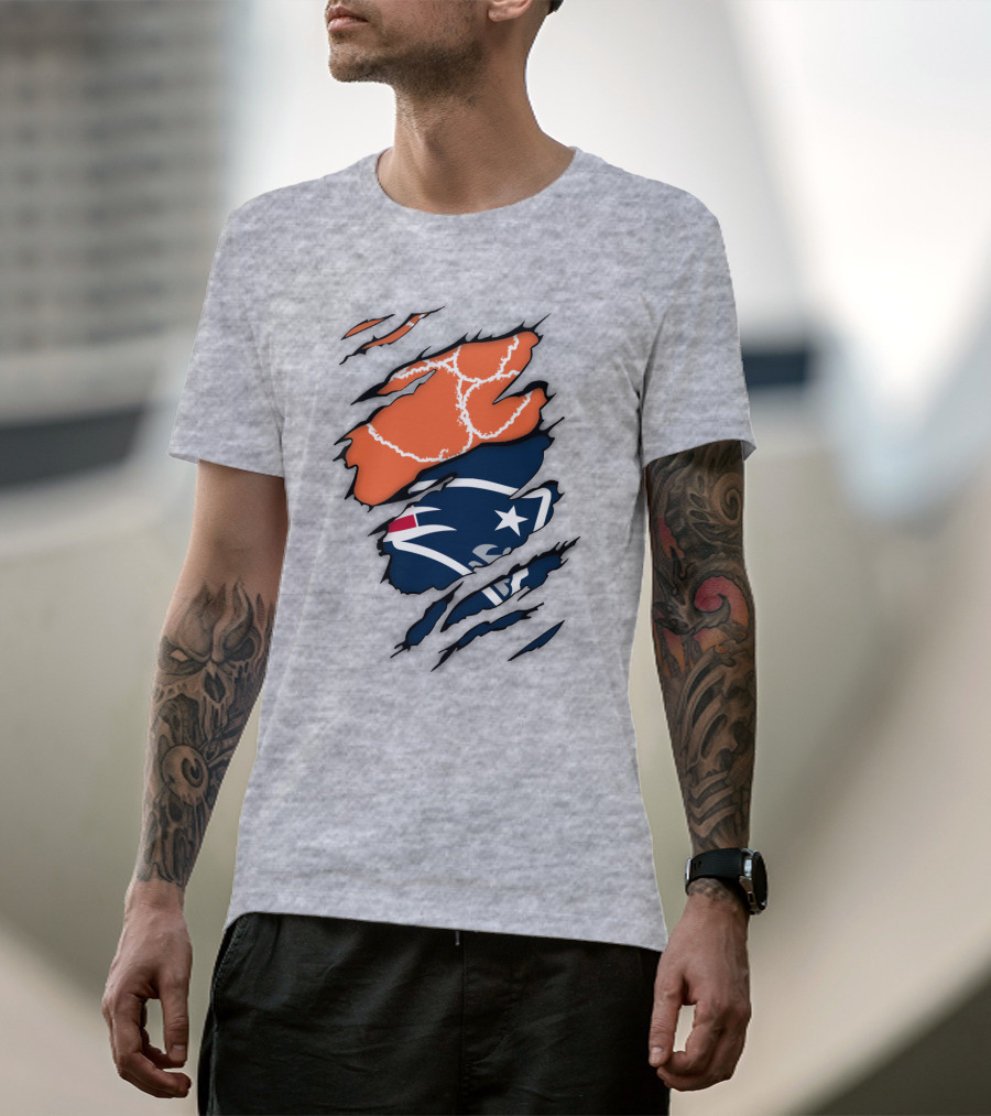 New England Patriots Clemson Football Claw Marks Logo Mashup T-Shirt