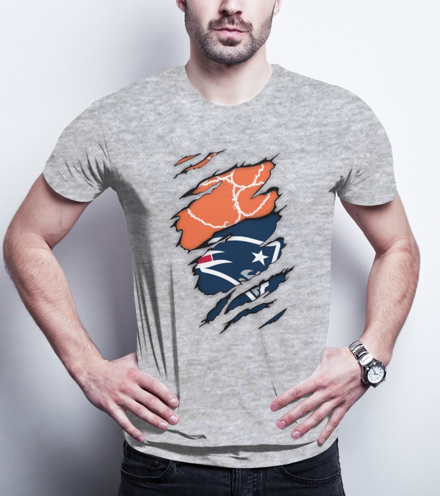 New England Patriots Clemson Football Claw Marks Logo Mashup T-Shirt