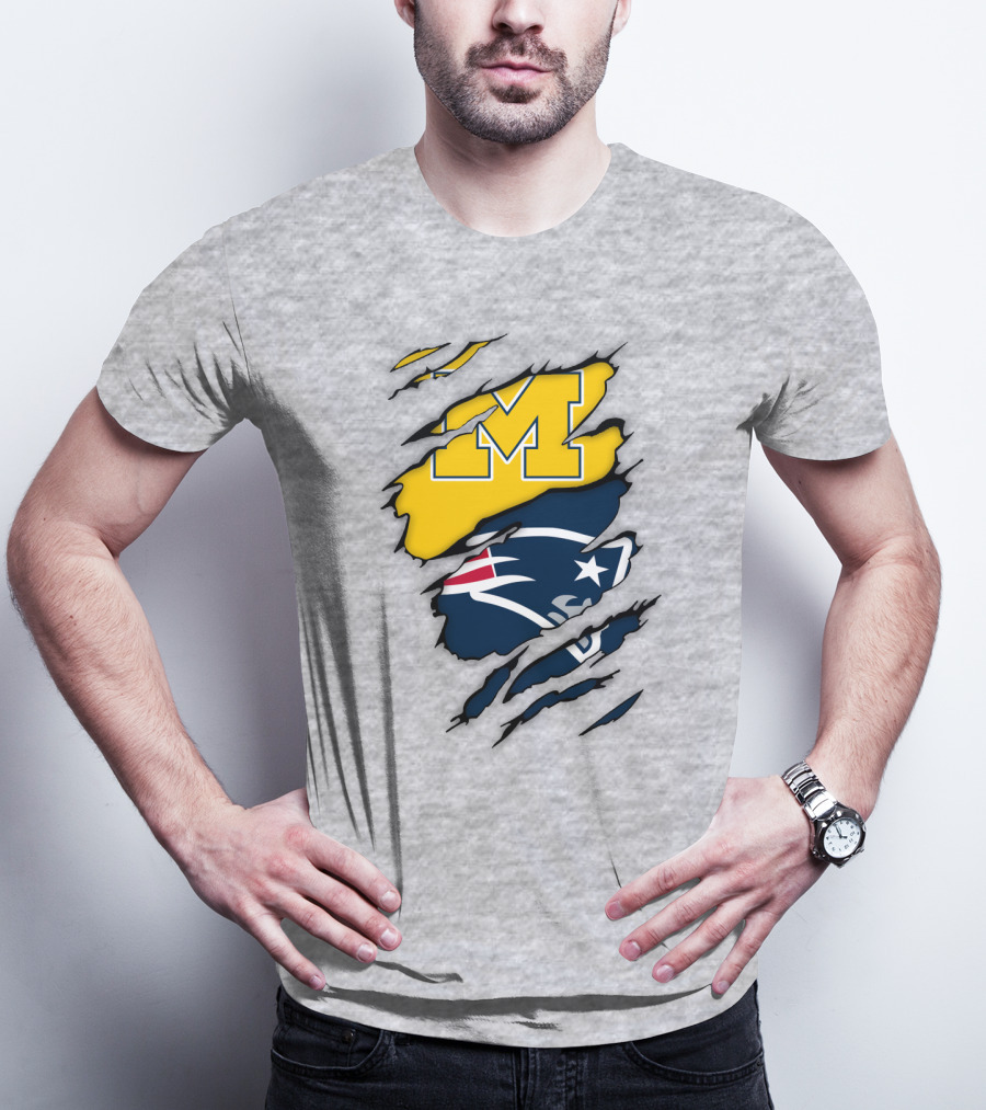 New England Patriots Michigan Wolverines Logo Blend T-Shirt