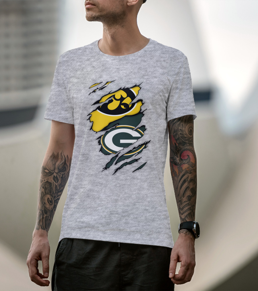Green Bay Packers Iowa Hawkeyes Team Spirit Logo Fusion T-Shirt