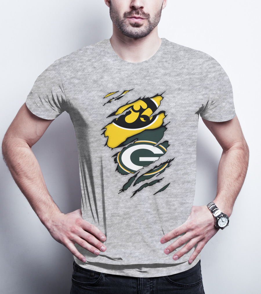 Green Bay Packers Iowa Hawkeyes Team Spirit Logo Fusion T-Shirt