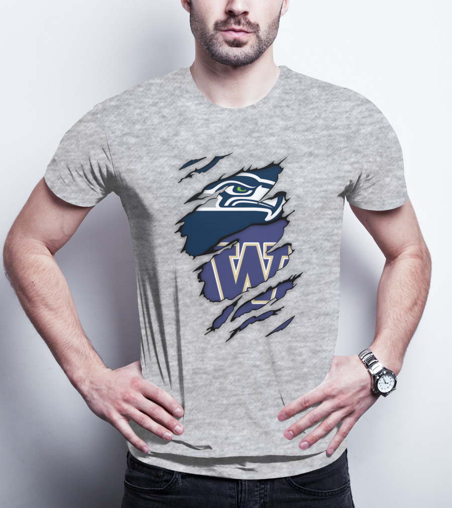 Seahawks University Of Washington Huskies Logo Fusion T-Shirt