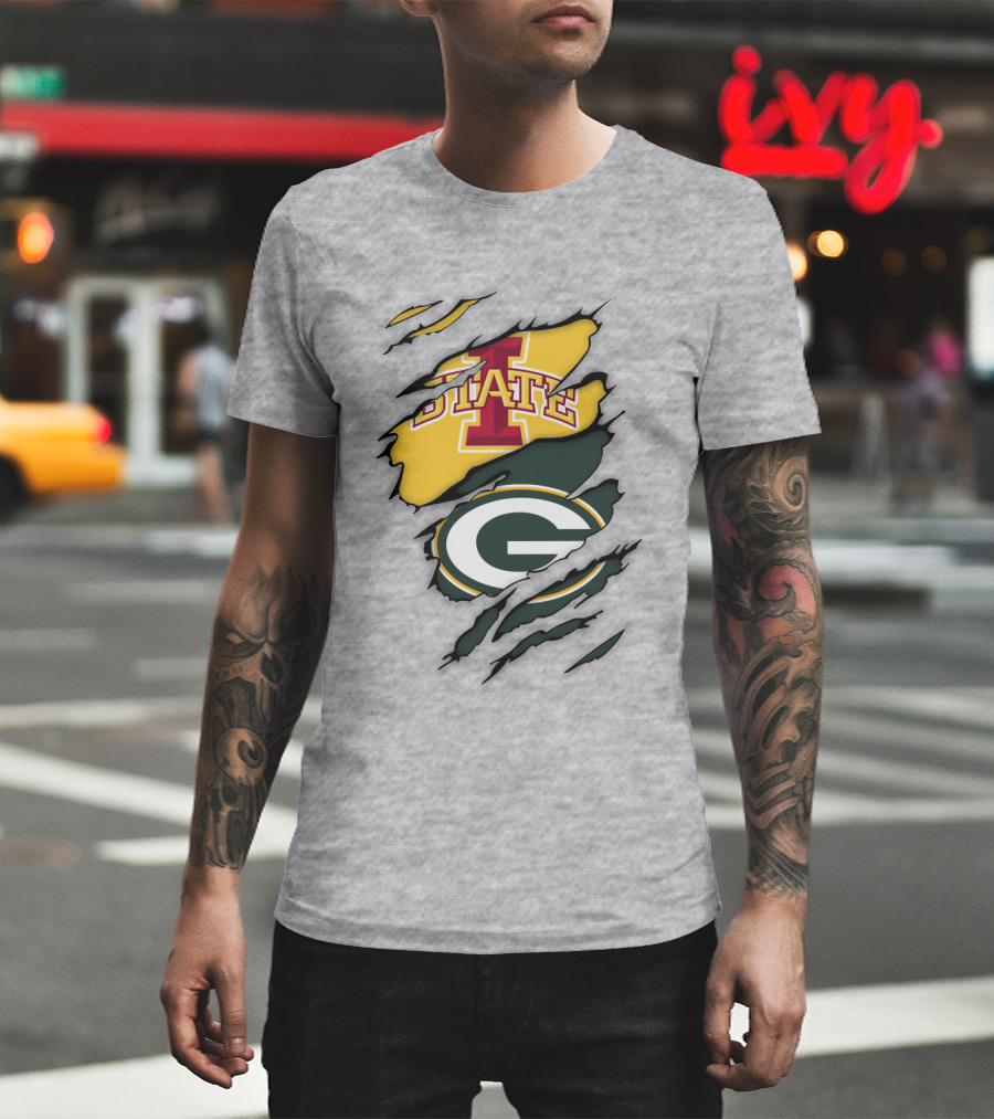 Green Bay Packers Iowa State Cyclones Torn Ripped Claw Marks T-Shirt
