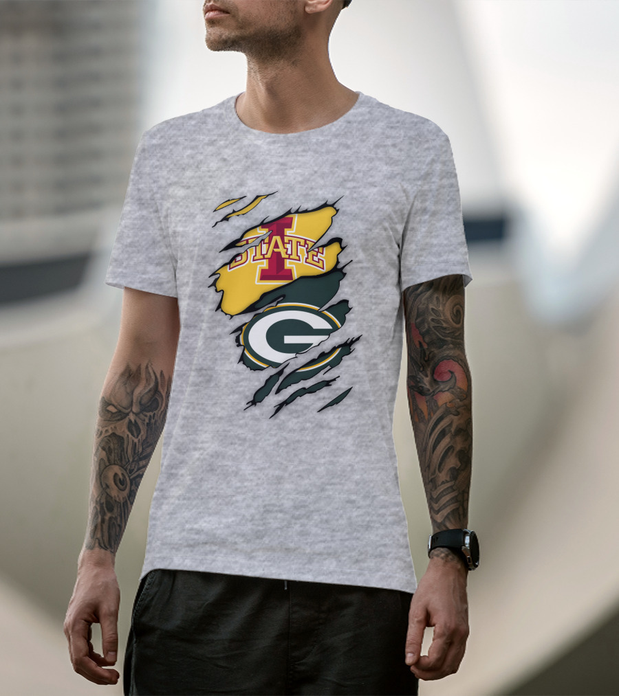 Green Bay Packers Iowa State Cyclones Torn Ripped Claw Marks T-Shirt