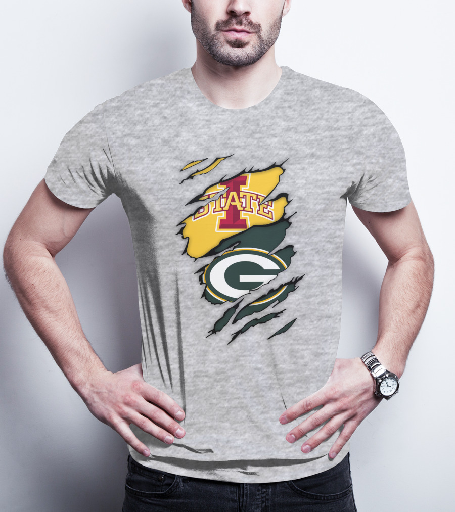 Green Bay Packers Iowa State Cyclones Torn Ripped Claw Marks T-Shirt