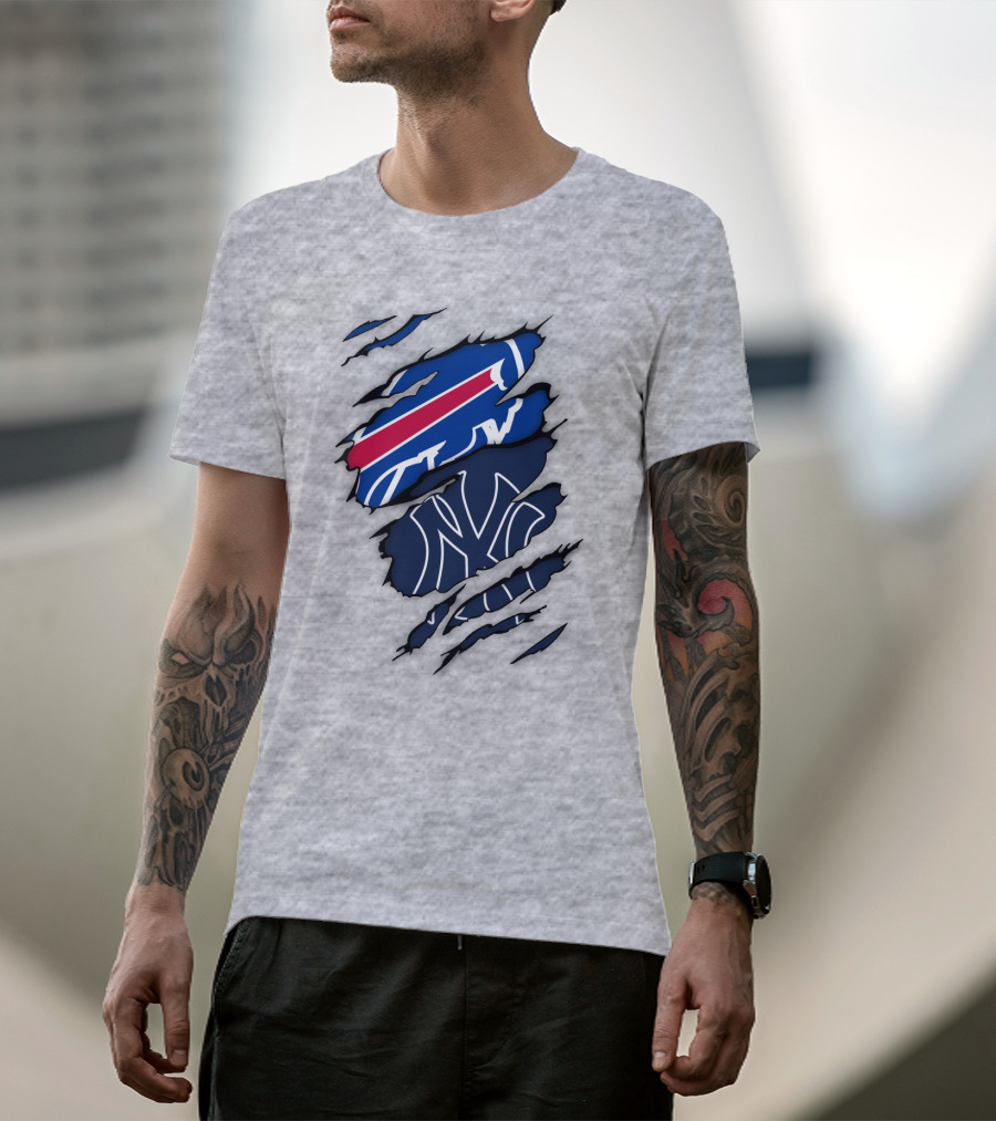 New York Yankees Buffalo Bills Torn Logo Mashup T-Shirt