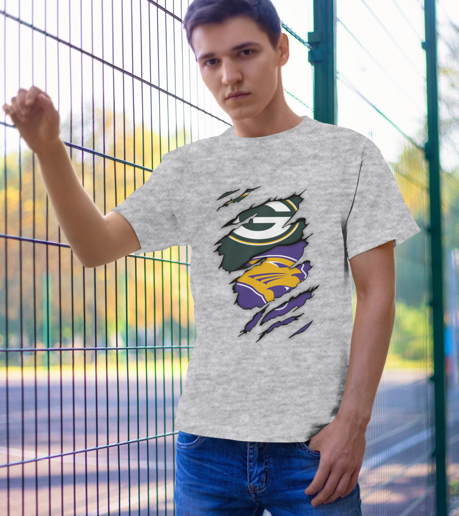 Green Bay Packers And Northern Iowa Panthers Logo Fusion T-Shirt