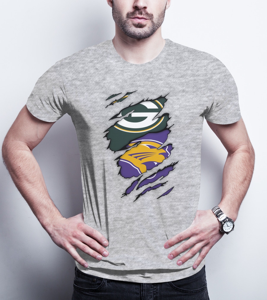 Green Bay Packers And Northern Iowa Panthers Logo Fusion T-Shirt