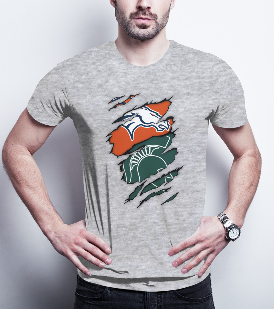 Denver Broncos Michigan State Spartan Helmet T-Shirt