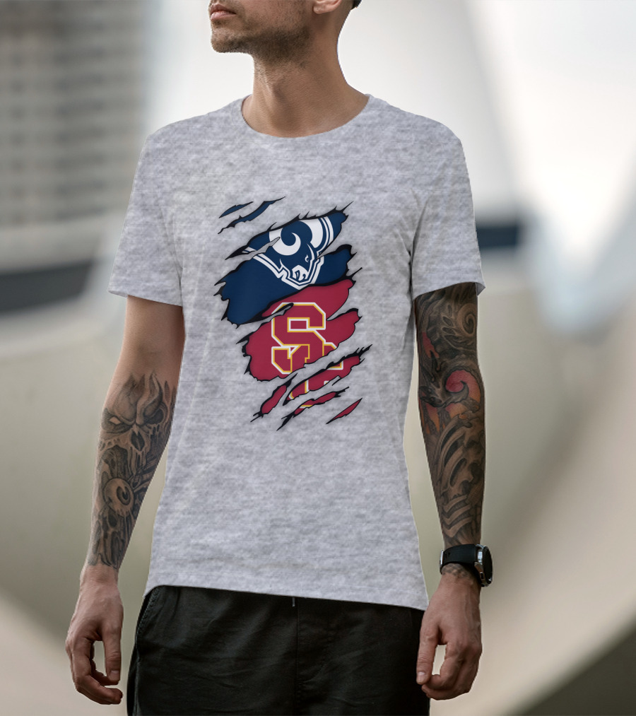 Los Angeles Rams Usc Trojans Logo Fusion T-Shirt