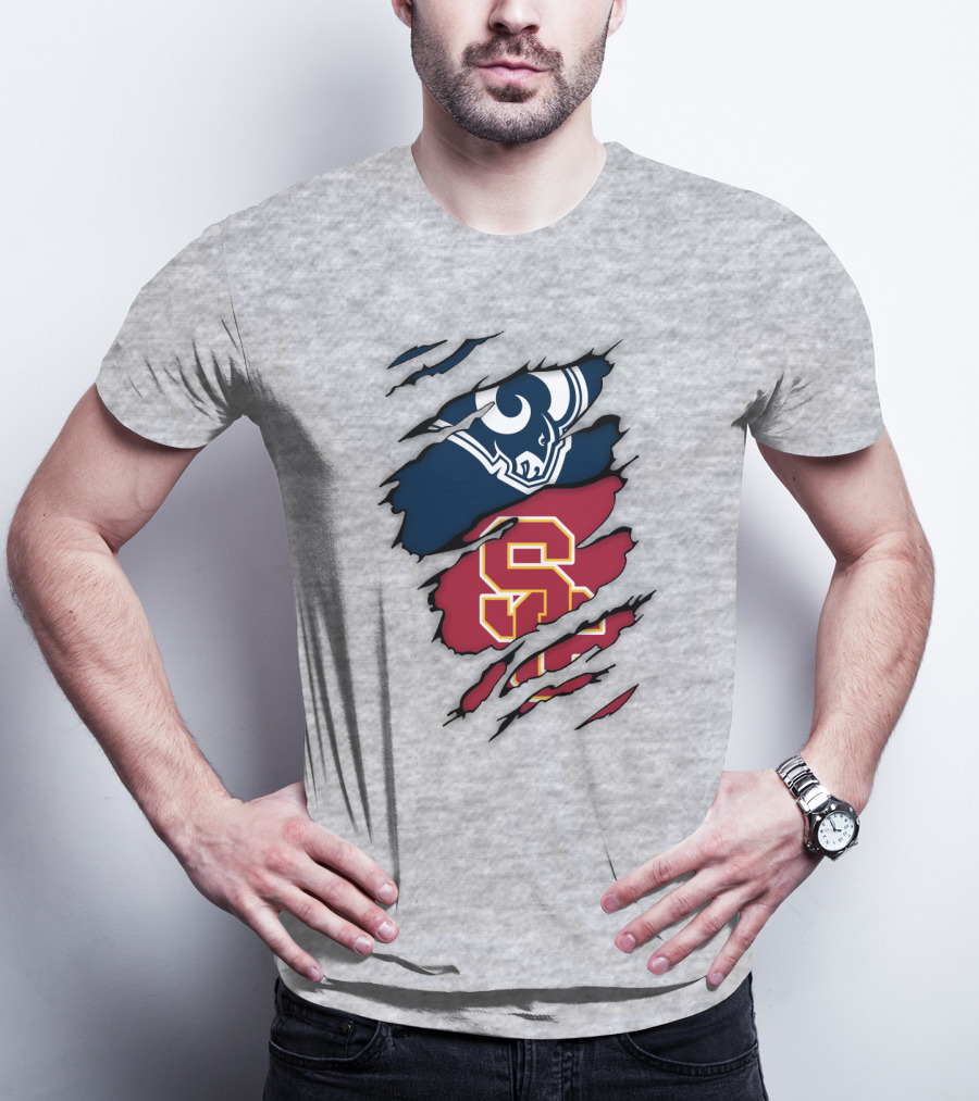 Los Angeles Rams Usc Trojans Logo Fusion T-Shirt