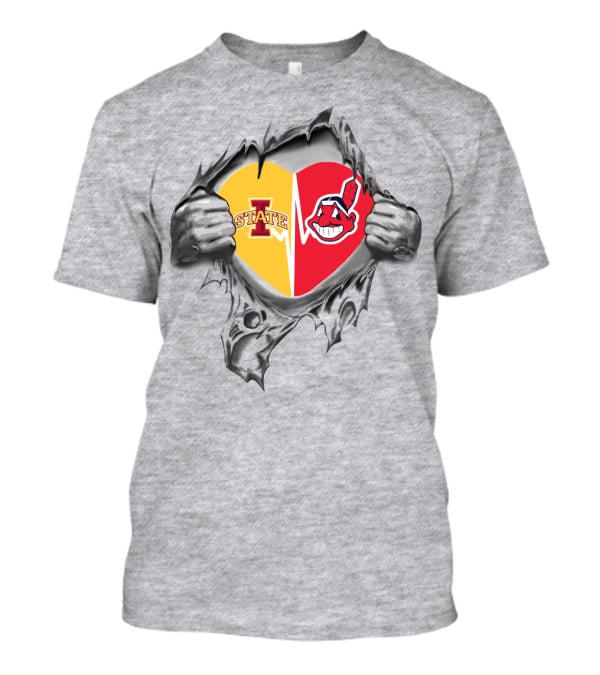 Iowa State Cyclones Cleveland Indians Heart Logo Hands Peeling T-Shirt