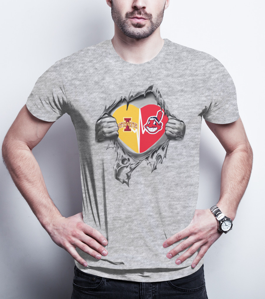 Iowa State Cyclones Cleveland Indians Heart Logo Hands Peeling T-Shirt