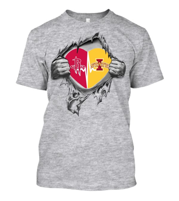 Iowa State Heart With Houston Rockets Burst T-Shirt
