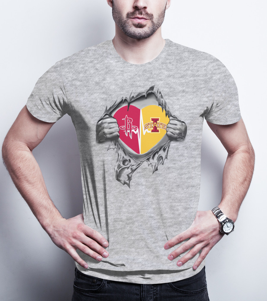 Iowa State Heart With Houston Rockets Burst T-Shirt