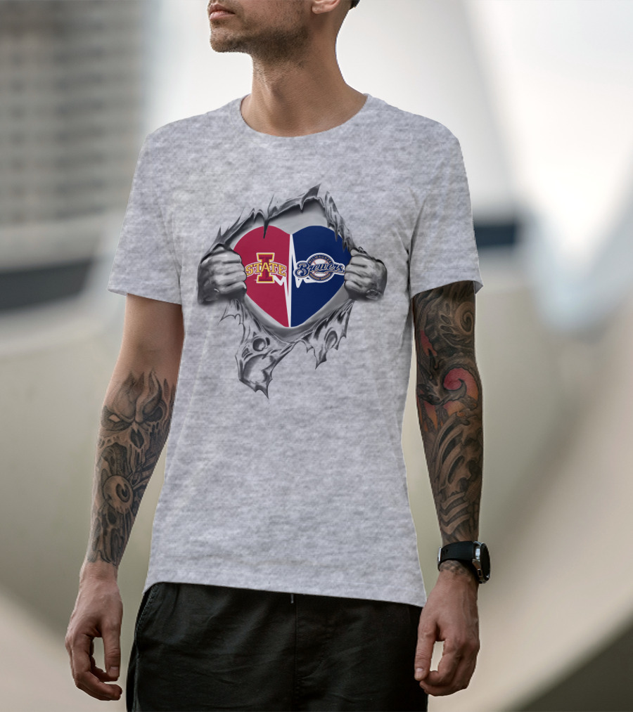 Iowa State Cyclones Milwaukee Brewers Heart T-Shirt