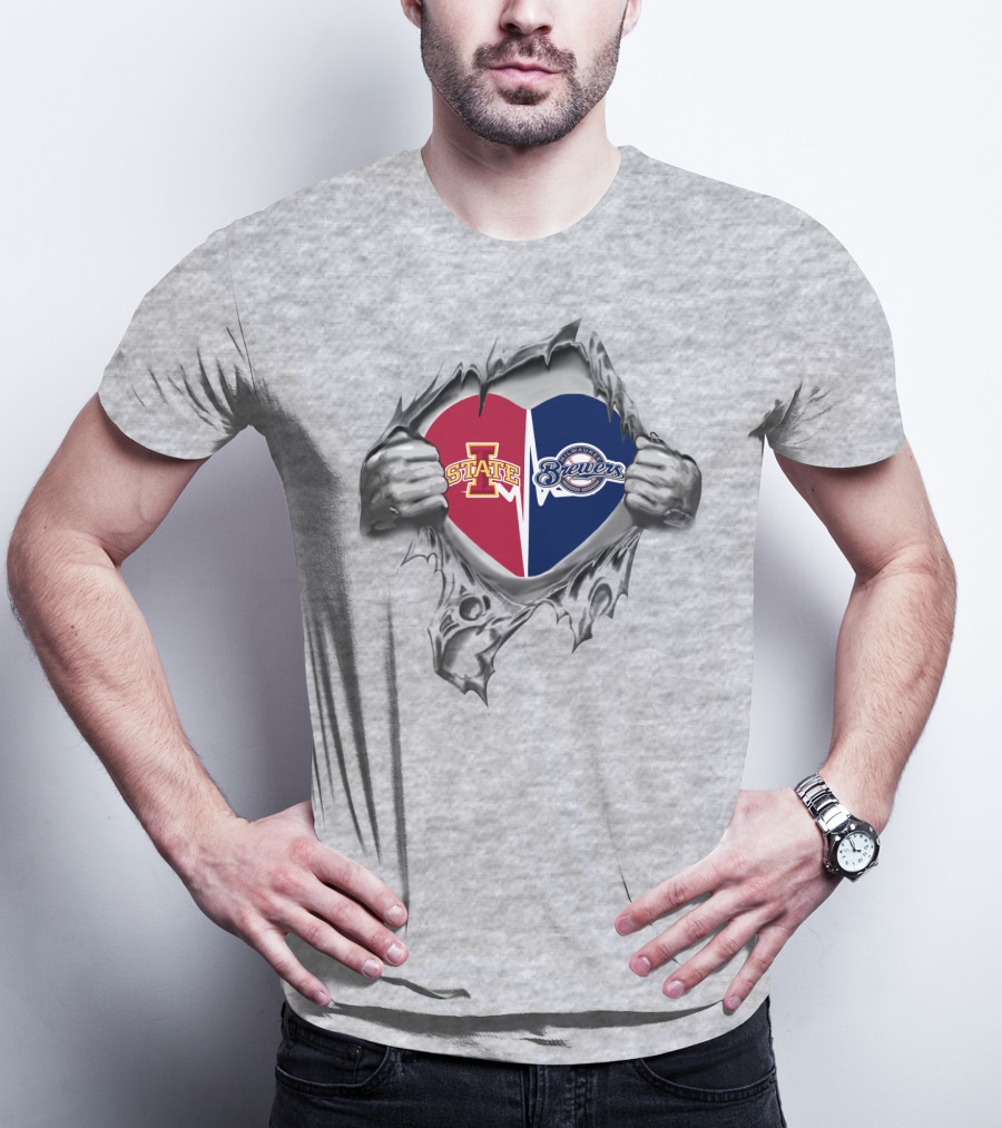 Iowa State Cyclones Milwaukee Brewers Heart T-Shirt