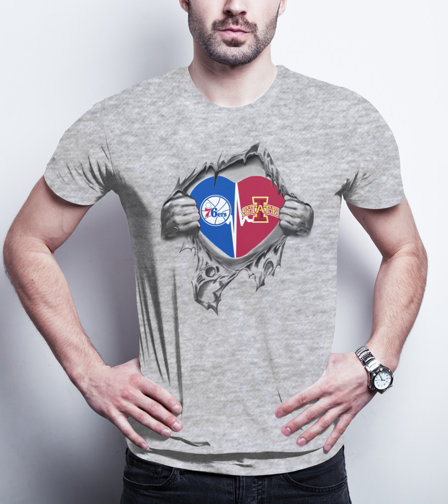 Philadelphia 76ers Iowa State Heart Logo Fusion T-Shirt