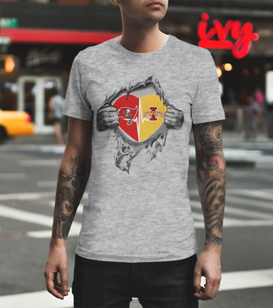 Iowa State Tampa Bay Buccaneers Heart Torn T-Shirt