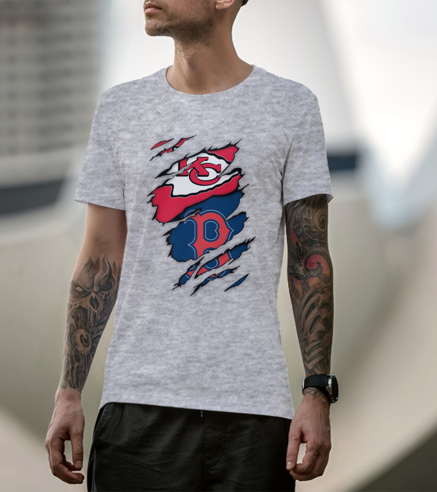 Boston Red Sox Kansas City Chiefs Combined Logo Fan Gear T-Shirt
