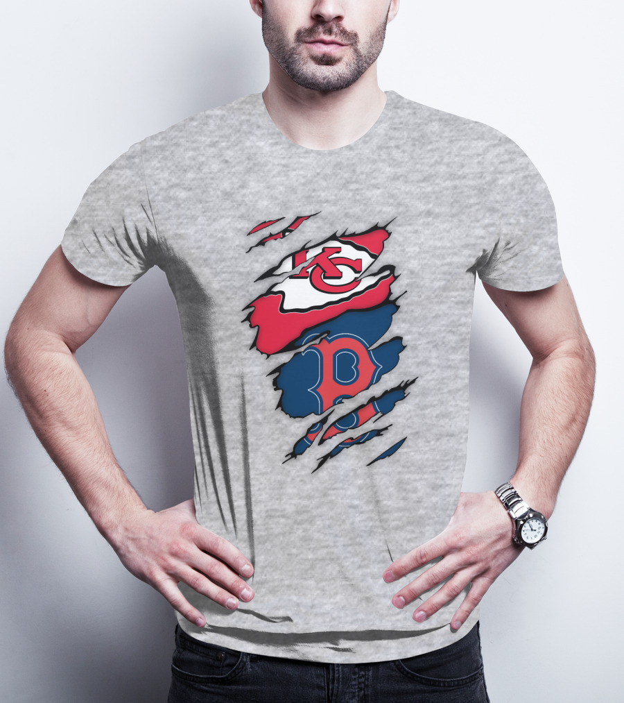 Boston Red Sox Kansas City Chiefs Combined Logo Fan Gear T-Shirt