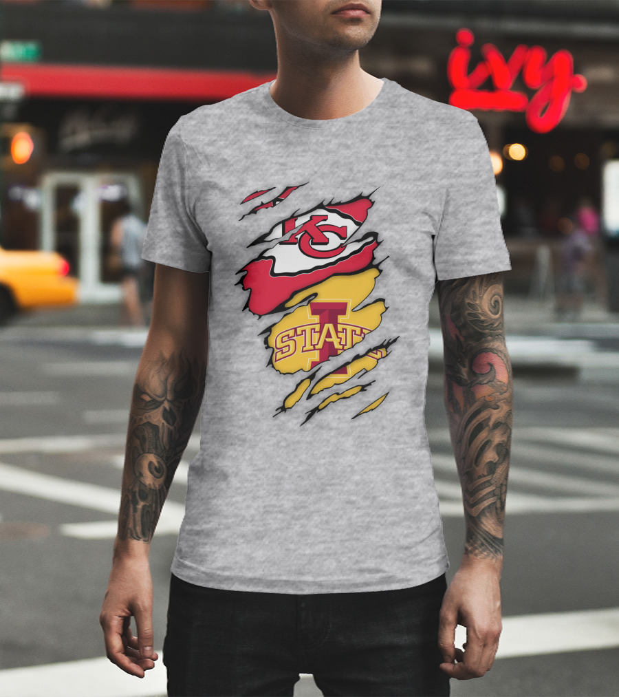 Iowa State Cyclones Kansas City Chiefs Logo Ripped Style T-Shirt