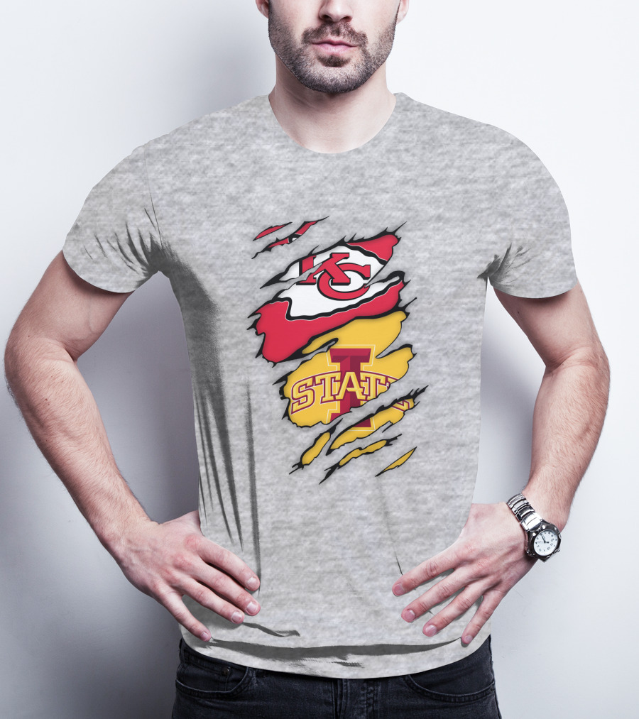 Iowa State Cyclones Kansas City Chiefs Logo Ripped Style T-Shirt