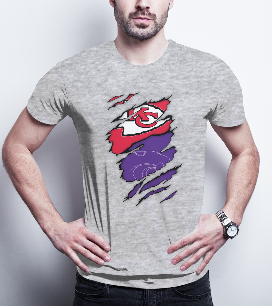 Kansas City Chiefs And Kansas State Wildcats Logo Integration T-Shirt