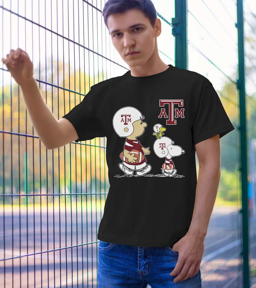Texas A&M Aggies Peanuts Football Characters Snoopy Charlie Brown Woodstock T-Shirt