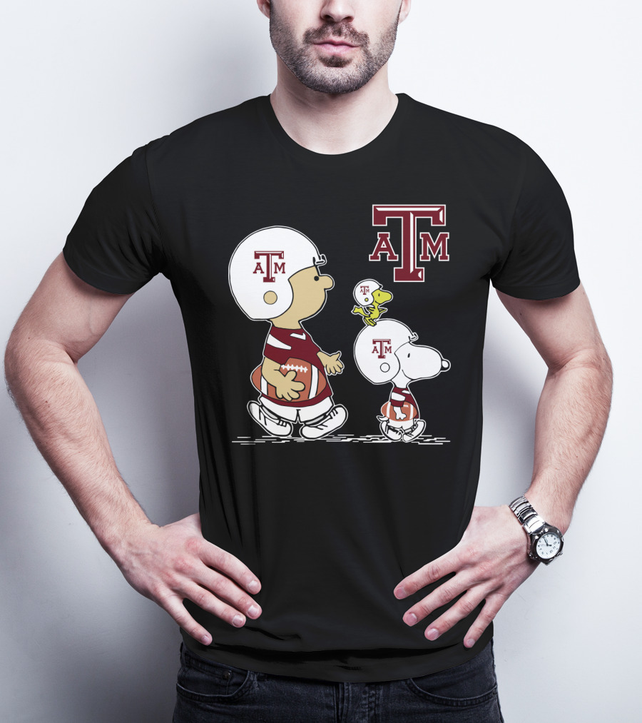 Texas A&M Aggies Peanuts Football Characters Snoopy Charlie Brown Woodstock T-Shirt
