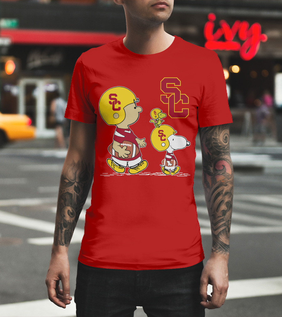 USC Trojans Peanuts Characters Football Theme With SC Helmets T-Shirt