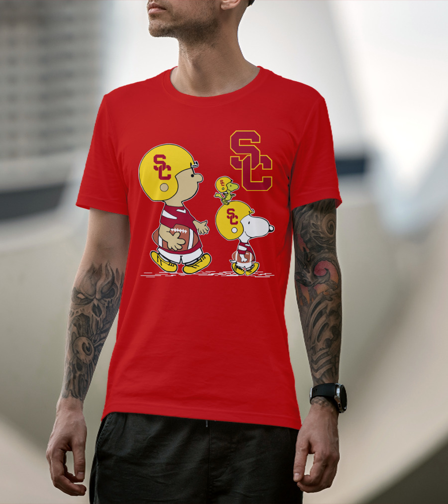 USC Trojans Peanuts Characters Football Theme With SC Helmets T-Shirt